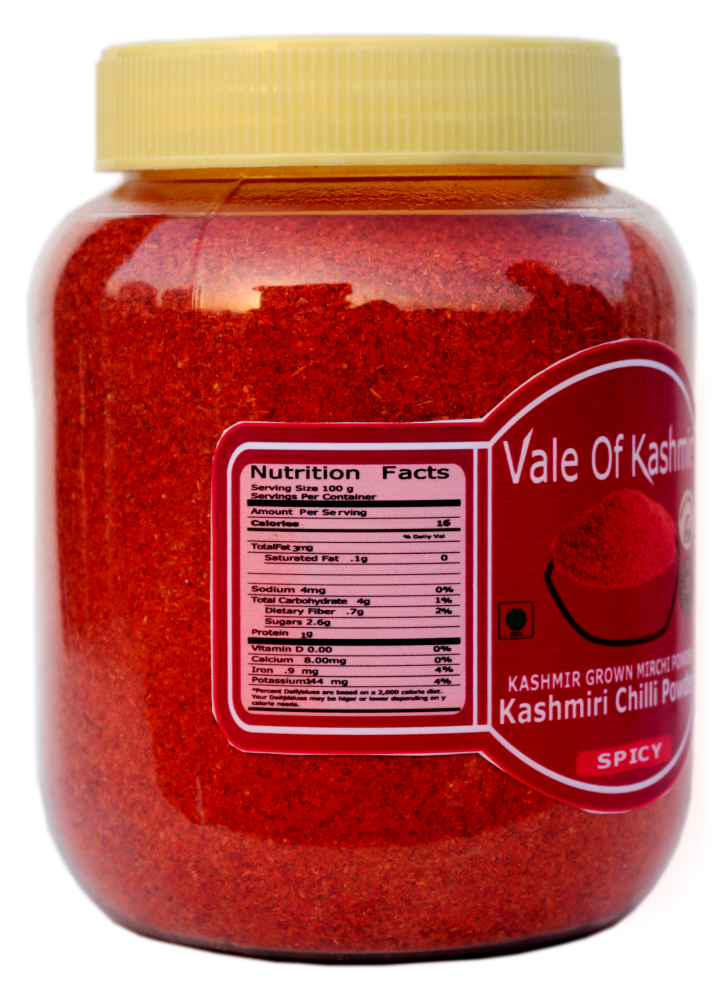 Vale Of Kashmir Red Chilli Powder 500 Grams In Food Grade Jar, Kashmiri ...