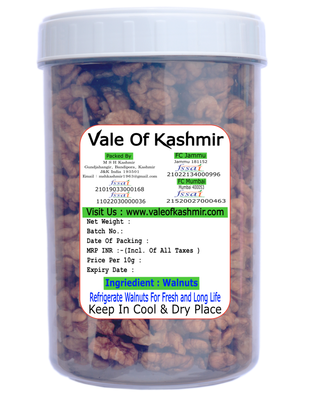 Vale Of Kashmir Walnut Kernels 1 Kg White Half In Food Grade Jar, Fresh Tasty Indian Walnuts ...